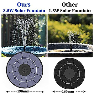 3.5W Solar Fountain Pump with 1500mAh Battery, Solar Bird Bath Fountain with 6 Nozzles, Solar Floating Water Fountain Pump for Bird Bath, Garden, Fish Tank, Pond, Pool and Outdoor (3.5WPumm), Black