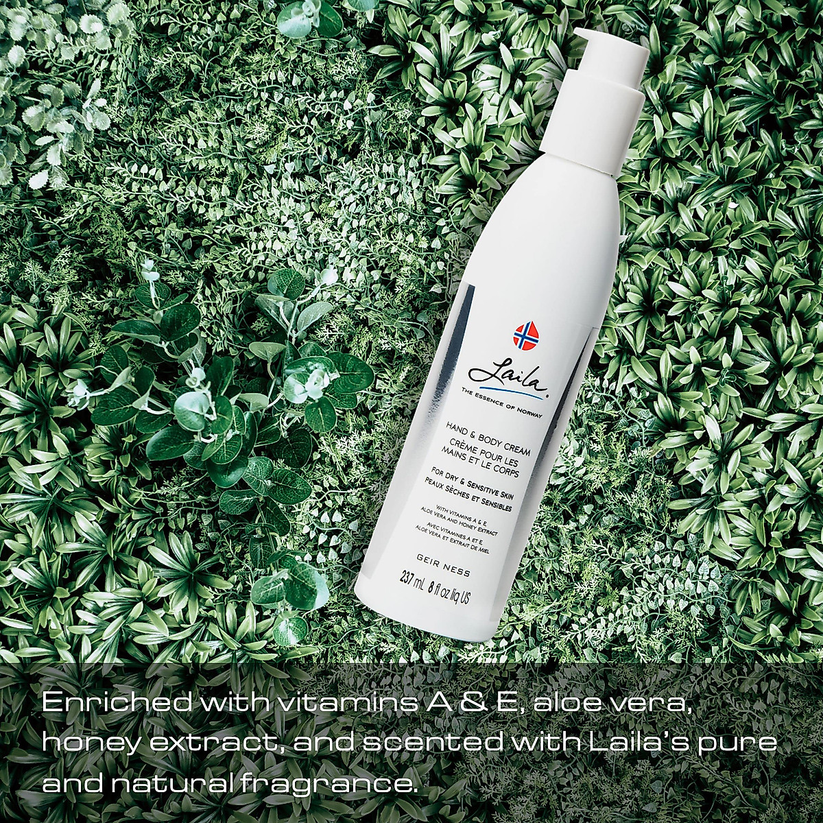 Geir Ness Laila Hand & Body Cream - Skin Moisturizing and Nourishing Formula for Soft and Smooth Hands - Vitamin A & E, Aloe Vera and Honey Extract