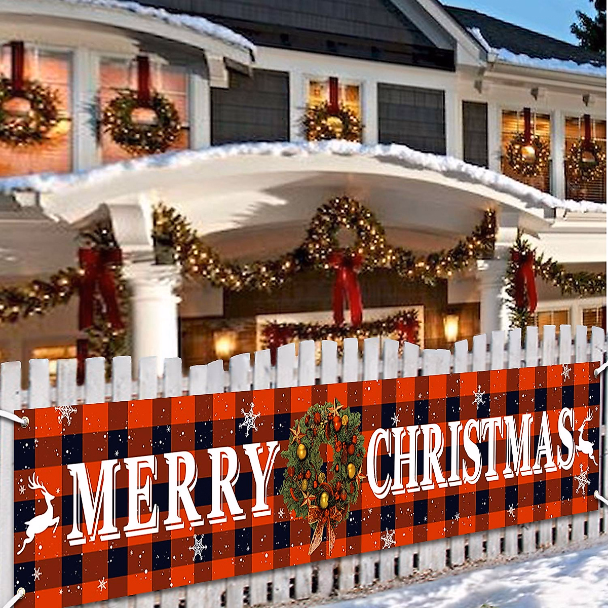 Merry Christmas Banner Christmas Eve Signs Huge Banner Decorations Giant Happy New Years Supplies Fence Yard Sign Indoor Outdoor Decorations Photo Backdrop 6 Feet
