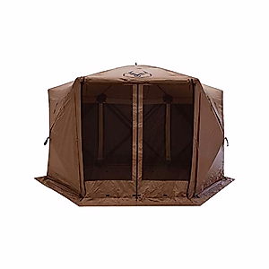 Gazelle Tents™, G6 Deluxe 6-Sided Portable Gazebo, Easy Pop-Up Hub Screen Tent, Waterproof, UV Resistant, Attached Wind Panels, 8-Person & Table, Badlands Brown, 86" x 124" x 124", GG610BR