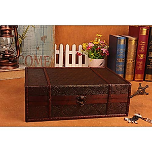 Cabilock Small Box with Lid Wooden Desktop Storage Boxes Wood Treasure Box for Books Jewelry Document Box without Lock (Coins Pattern) Keepsake Boxes with Lids