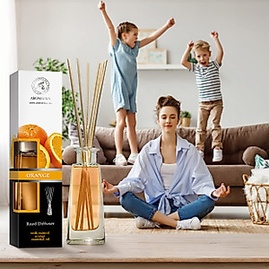 Orange Diffuser w/Orange Oil 3.4 Fl Oz - Fresh Room - Long Lasting Fragrance - Scented Reed Diffuser Orange - Diffuser Gift Set - for Aromatherapy - Home - Orange Essential Oil Diffuser by AROMATIKA