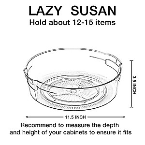 4 Pack Lazy Susan Organizer, 11.5 Inch Clear Lazy Susan Turntable Rack for Cabinet - Rotates 360 Degrees and 2 Handles Design, Pantry Organization and Storage, Kitchen Countertop, Fridge, Vanity