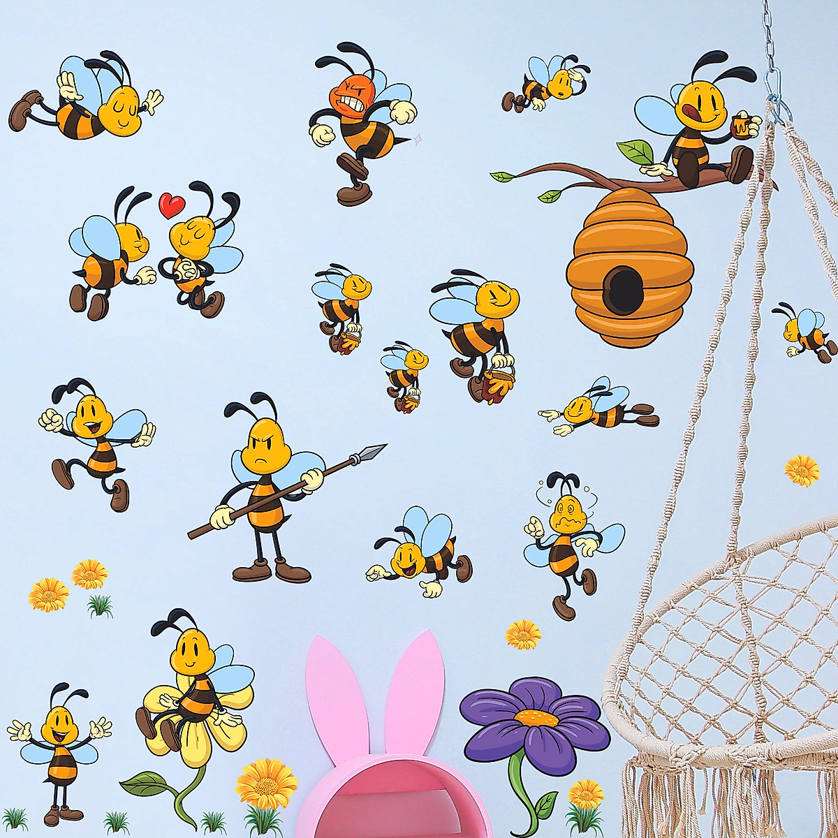 Amaonm Ceative Smile Sun with Bee Honeyco Tree Wall Decals Removable DIY Home Wall Art Decor PVC Peel and Stick Wall Stickers Murals for Kids Bedroom Playroom Girls Boys Nursery Rooms Living Room