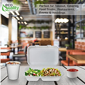 Compostable 2-Compartment Rectangular Hinged Clamshell Take Out Food Containers 9x6x3,Heavy Duty Quality Disposable to go Containers, Restaurants, Food Trucks (25)