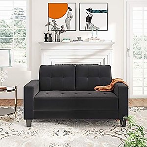 Merax Modern Mid Century Comfy Loveseat Tufted Velvet Sofa for Living Room Bedroom Office Black Love, 2-Seat