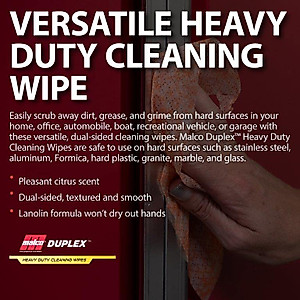 Malco Duplex Heavy Duty Cleaning Wipes for Home and Auto - Dual Sided Textured, Wet Wipes/Removes Grease, Tar, Paint, Oil, Dirt/No Residue/Safe for Hands/Made in USA (130 Wipes)
