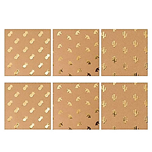 RUSPEPA Kraft Wrapping Paper Gold Foil Unicorn Pineapple Cactus Shiny Kraft Paper for Birthday, Holiday, Wedding Wrap - 6 Sheets Packed as 1 roll - 17.5 x 30 inches per Sheet