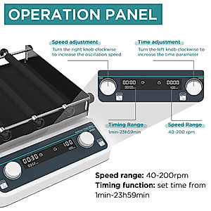 Lab Digital Orbital Shaker Mixer | 9.85"x9.85" Plate Size Adjustable Speed 40-200RPM Capacity 2KGS | Timed and Continuous Modes Rotator Shaker for Laboratory