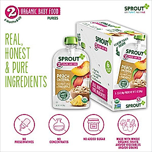Sprout Organic Stage 2 Baby Food Pouches, Peach Oatmeal w/ Coconut Milk & Pineapple, 3.5 Ounce (Pack of 6)