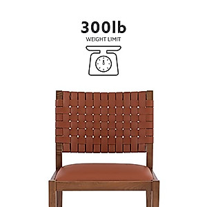 Linon Warm Brown Wood Upholstered Seat and Woven Leather Back Cleary Side Chair