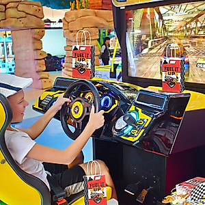 Pajean 16 Pieces Race Car Fuel Treat Bags Boxes Racing Car Party Goodie Bags Wrap Paper Bags with Handles Birthday Party Decorations Baby Favors Supplies Gifts