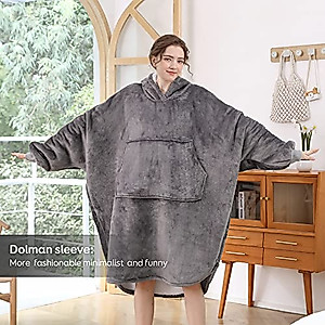 Pawque Wearable Blanket for Adults Women Men, Super Warm and Cozy Oversized Sweatshirt, Big Blanket Hoodie with Dolman Sleeves and Giant Pocket, One Size Fits All, Grey