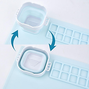 OTYMIOW Silicone Painting Mat with Cup, 20"X16" Silicone Art Mat, Silicone Craft Mat with Cup and Palette, Silicone Paint Tray for Painting, Art, Handmade, Make Mold, and DIY Creations Blue