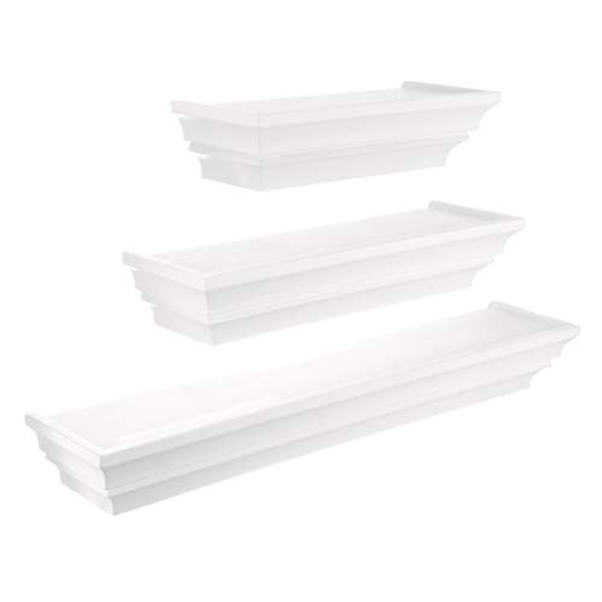 Kiera Grace Kieragrace Traditional Floating-Shelves, Set of 3 (12"W, 16"W, 24"W), White