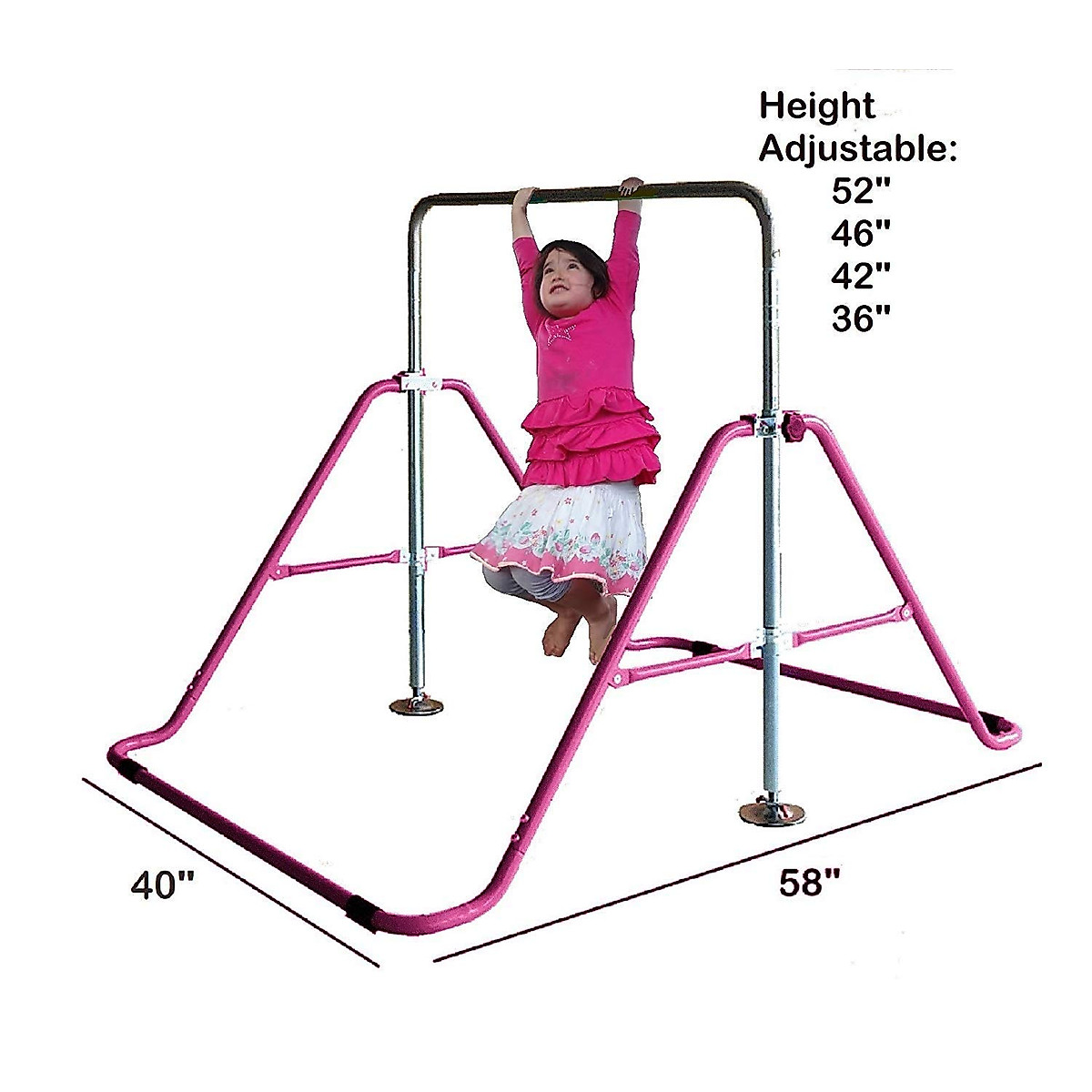 Athletic Bar Kids Gymnastics Bar Horizontal Kip Bar + 2x6 Tri Fold Mat Junior Training Adjustable Expandable Height Jungle Gym Monkey Bars Climb Tower Playground Gymnasts + Stretch Band (Pink)