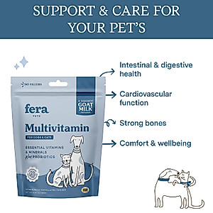 Fera Pet Organics Multivitamin Goat Milk Cat & Dog – Vet Created - Cat & Dog Multivitamin - Probiotics & Essential Vitamins & Minerals–60 Servings