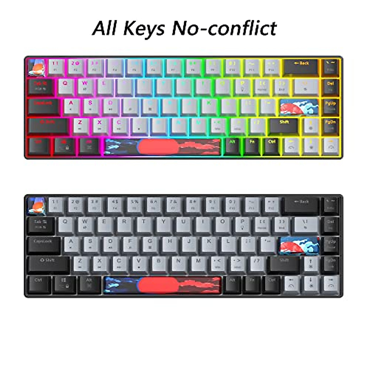 Mosptnspg Protable 60% Percent Gaming Keyboard Mechanical, Mini Compact RGB Backlit 68 Keys Wired Office Keyboard with red Switch for Mac/Win/PC/ps4/ps5/xbox(Dolch/red Switch 68)