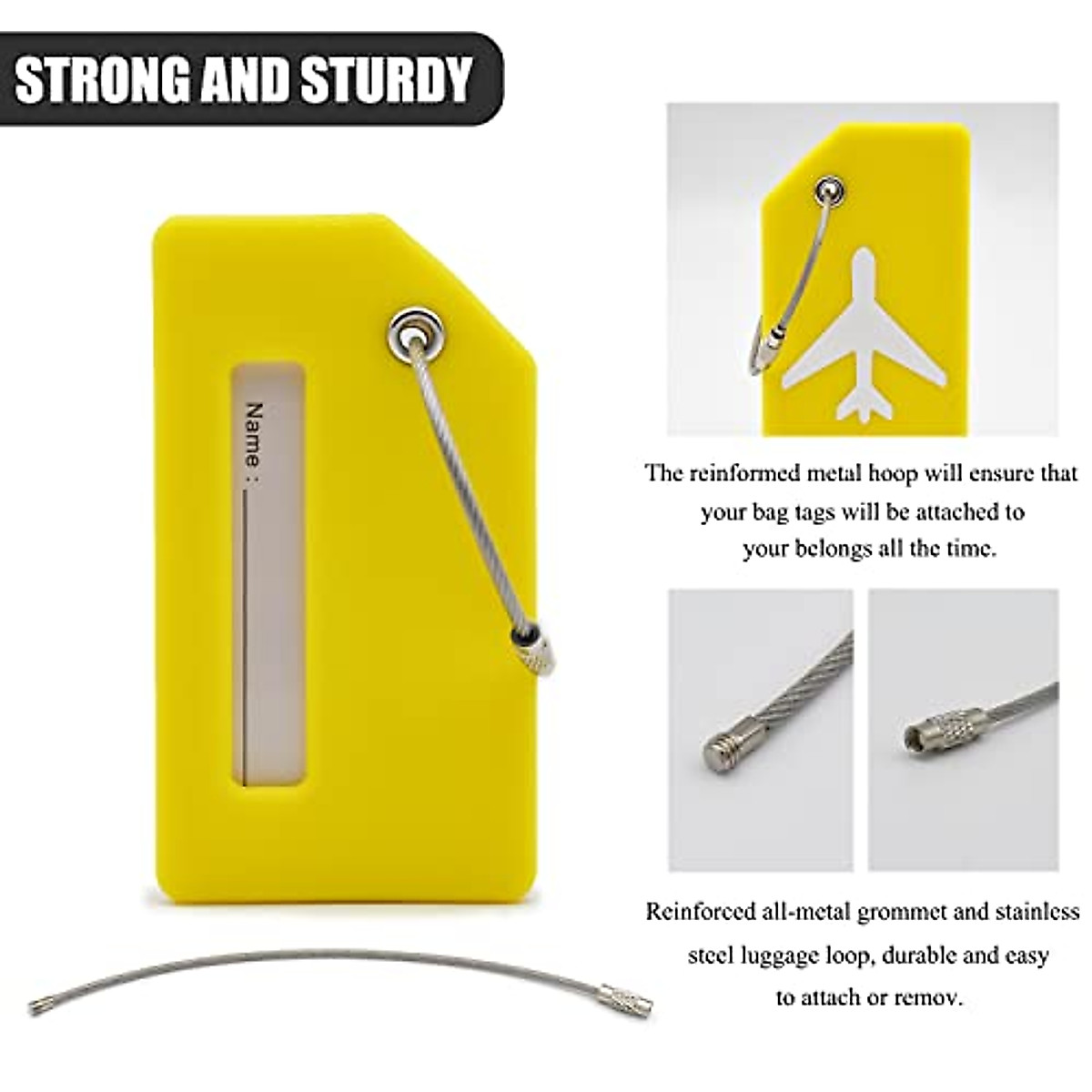 7 Pack Silicone Luggage Tag Baggage Handbag Travel Suitcase Tags with Name ID Card Perfect to Quickly Spot Luggage Suitcase (Yellow）