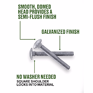 Hillman Group Galvanized Carriage Bolt 1/2” x 4”, 25 Count, Blunt Point, Alloy Steel, Self-Locking Round Head Fasteners, for Wood and Metal, No Washer Needed, Rust-Resistant (812620) 25 pack