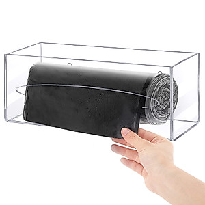 Trash Bag Dispenser Holder, Grocery Bag Plastic Bag Wall Mount Acrylic Kitchen Single Side Loaded Organizer Storage Box Holder for Garbage Bag (10 x 4 x 4 Inch)