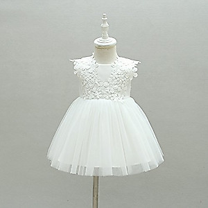 Baby Girl Dress Christening Baptism Gowns Flower Girl Dress, White, 6M