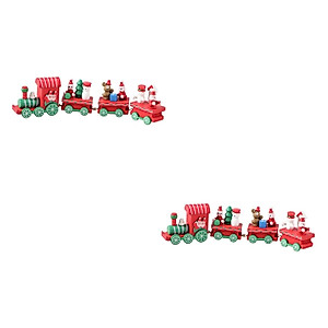 Alasum 2pcs Xmas Train Toy Christmas Tabletop Decor Kids Table Window Decoration Supplies Wooden Train Decor Tray Decor Four-Section Wooden Train Children's Table Bamboo Small Train