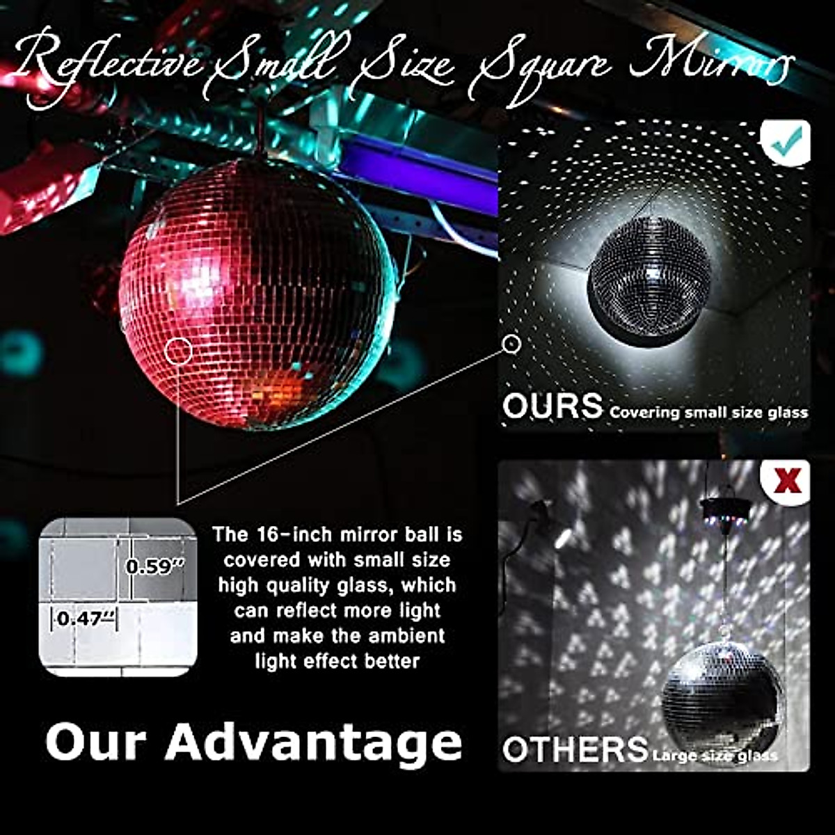 Large Disco Ball,Disco Ball,16 inch Mirror Ball Hanging Disco Ball for DJ Club Stage Bar Party Wedding Holiday Decoration