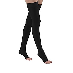 JOBST Relief Thigh High Graduated Compression Socks, 20-30 mmHg - Comfortable Unisex Design with Silicone Dot Band - Open Toe, Black, Large