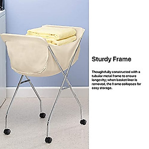 EasyComforts Laundry Cart With Wheels, Collapsible with Removable Liner, Rolling Hamper Cart with Tubular Metal Frame, White Bag Included – Measures 23" x 18" x 32"