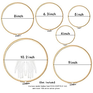 Matchne Embroidery Hoop 6PCS 4Inch to 10Inch Easily Loosen/Tighten Cross Stitch Supplies & Needlework Supplies Bamboo Wooden Hoops for Crafts