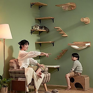 FUKUMARU Cat Wall Shelves, 16 x 10 Inch Cat Wall Furniture with Sisal Mat, Solid Rubber Wood Floating Wall Shelf with Upgraded Installation, Cat Window Perch for Sleeping, Playing and Scratching