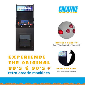 Creative Outdoor Distributor Full Size Stand-Up Commercial Grade Arcade Machine-2 Player, 60 Games, 22 LCD Screen, 2 Sanwa Joysticks, Trackball, Built-in Fridge, 2 Stools Included