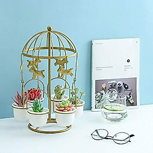 Happyyami 1 Set Carousel Flower Pot Carousel Pot Carousel Planter Mini Cactus Pot Ceramic Flower Carousel Plant Stand Ceramic Planter with Stand Coat Hanger Wrought Iron Office Succulents