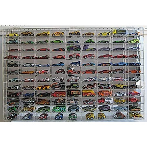 Display Case Wall Cabinet for 1:64 Scale Matchbox Hot Toy Cars Wheels 108 Slots UV Protect Mirrored Background
