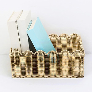 Scalloped Edge Basket, Wicker Storage Baskets,Hand Woven Rattan Basket for Shelves,Natural Water Hyacinth Storage Baskets for Organizing (small)