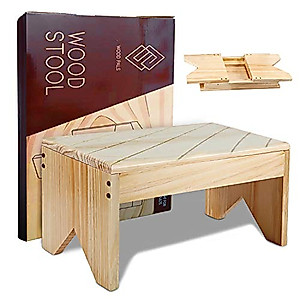 ﻿Wooden Step Stool for Adults & Kids - Very Sturdy, Bed Stool for High Beds, Kitchen, Bathroom, Closet. Made Lightweight Quality Eco Pine, Attractive & Easy to Assemble