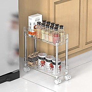 TESOIN Slim Rolling Storage Cart, Tier Mobile Multipurpose Kitchen Shelf Organization Slide Out Narrow Cart, Great for Kitchen Bathroom Warehouse and More Laundry Narrow Places (2 Tier)