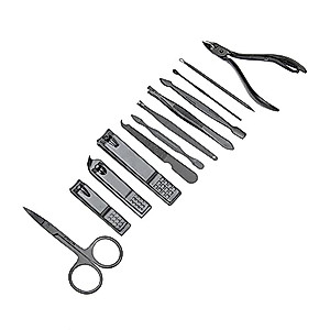 12pcs Manicure Set, Stainless Steel High Hardness Good Toughness Mens Grooming Kit, Easy to Carry Wear Resistance Pedicure Kit, for Nail File Polish