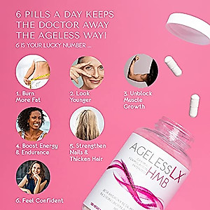 AgelessLX Supplement for Women with HMB, Collagen Enhancers Vitamin D3 and K2, Horsetail and Biotin - Builds Lean Sculpted Muscle, Glowing Skin and Thicker, Stronger Hair and Nails