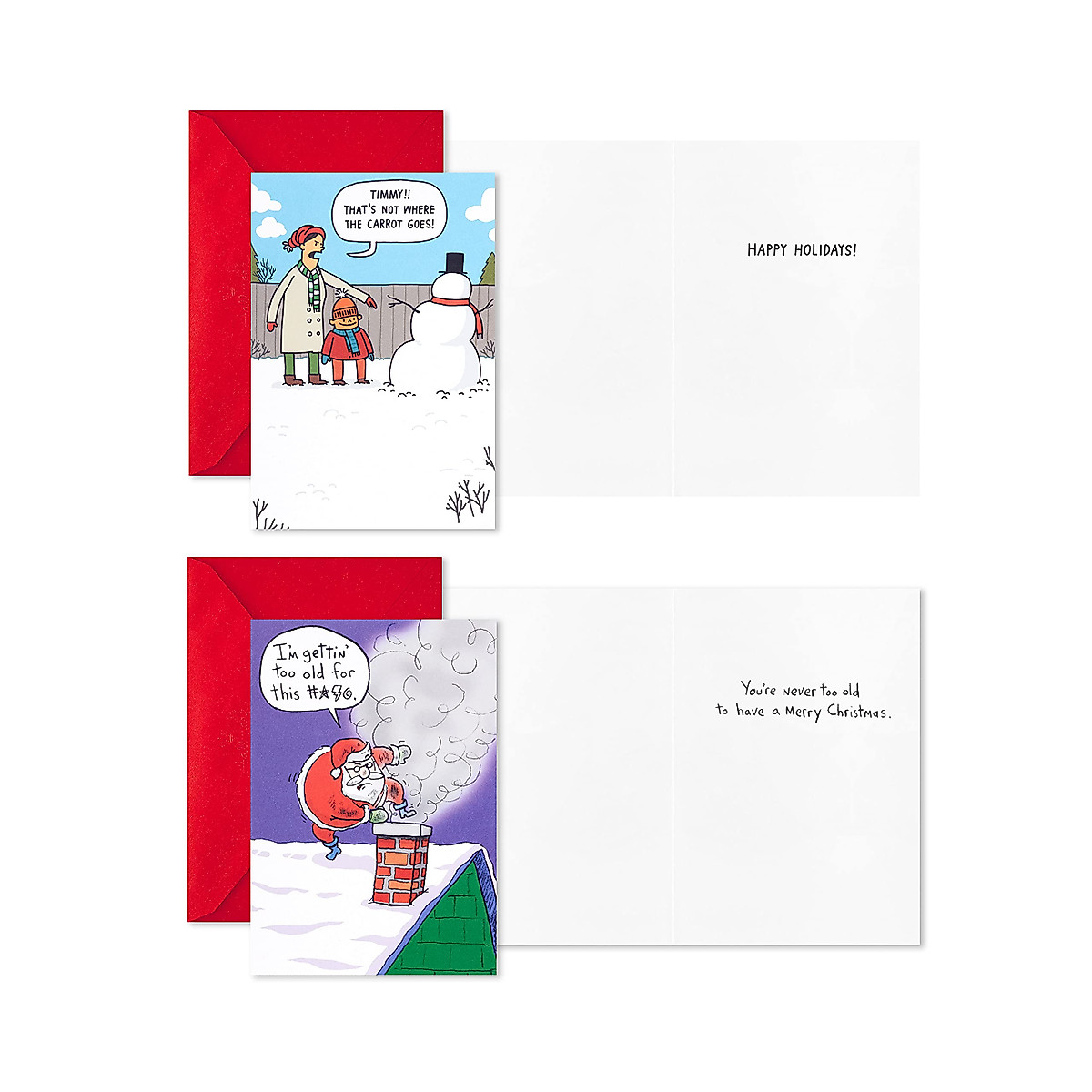 Hallmark Shoebox Funny Boxed Christmas Cards Assortment, Festive Cartoons (4 Designs, 24 Cards with Envelopes)
