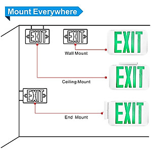 SPECTSUN 1PACK LED Exit Sign with Battery Backup, Green Exit Light,Hardwired Exit Sign, 120V/277V Exit Sign with Arrow,UL Exit Sign Lighting, Commercial Egress Light,2 sided Fire Exit Sign Plastic