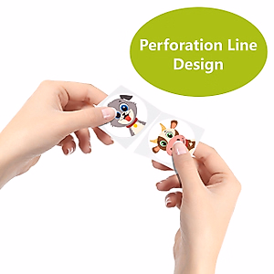 Hebayy 600 Adorable Round Land Animal Stickers in 16 Designs with Perforated Line Expanded Version (Each Measures 1.5" in Diameter)