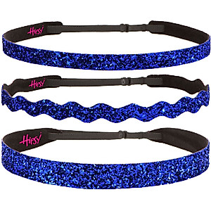 Hipsy Women's Adjustable Non Slip Skinny Wave & Wide Bling Glitter Headband Mixed 3-pack (Mixed Royal Blue)