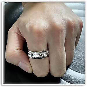 Xusamss Fashion Stainless Steel Double Iced Out Crystal Band Ring(White(10))