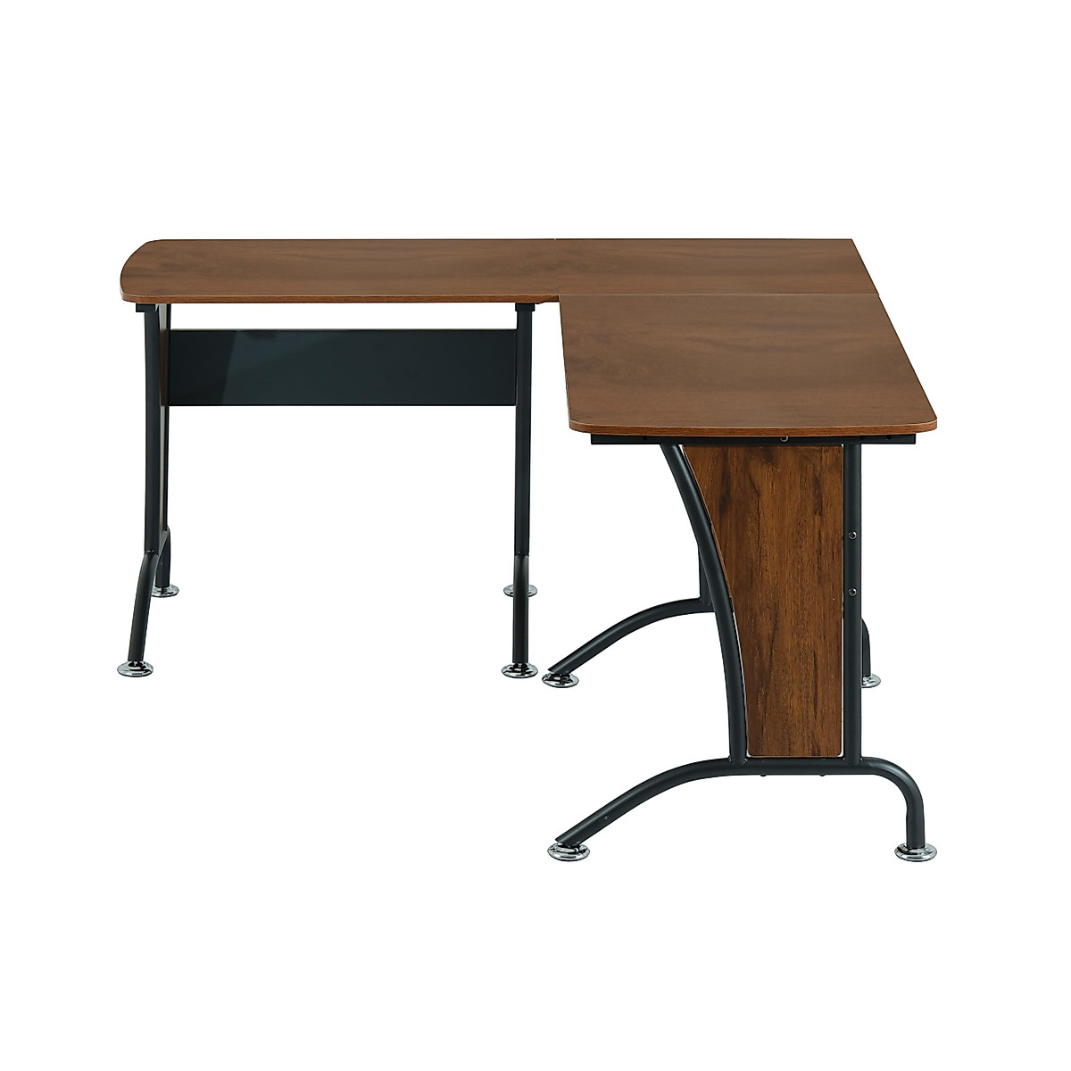Techni Mobili Deluxe L Shaped, Corner Configurable as Left/Right-Handed L Inline, Durable Steel Frame with Spacious Work Area, Walnut and Grey Office Desk, 67” W x 57” D x 29” H