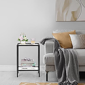 HOMSHO Side Tables Set of 2, End Tables with Tempered Glass, 2-Tier Nightstands with Storage Shelves, Slim Sofa Table for Living Room, Bedroom (2, Black)