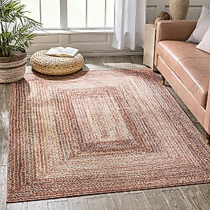 Well Woven Raggi Vintage Blush Pink Chindi Braided Pattern Area Rug (5'3" x 7'3")