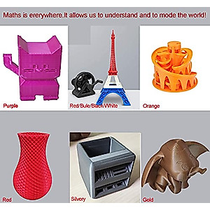 Maths PLA+ 3D Printer Filament 1.75mm (±0.02 mm), Total 1Kg/2.2lb, 0.25Kg/Spool Independent Vacuum Package. 4 Colors Pack for 3D Printer & 3D Pen---Purple, Yellow,Black, White.