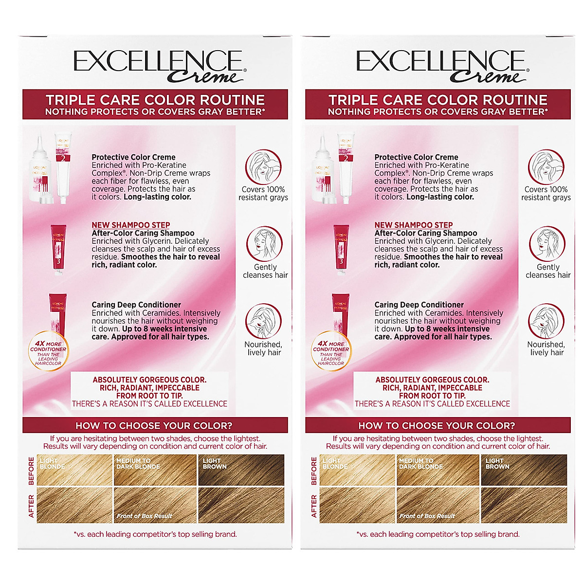 L'Oreal Paris Excellence Creme Permanent Hair Color, 8 Medium Blonde, 100 percent Gray Coverage Hair Dye, Pack of 2